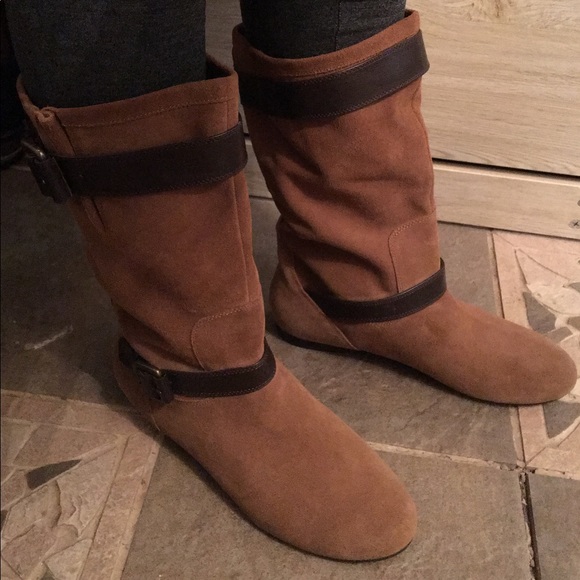 Shoes | Womens Leather Manmade Shin High Boots Size 11 | Poshmark